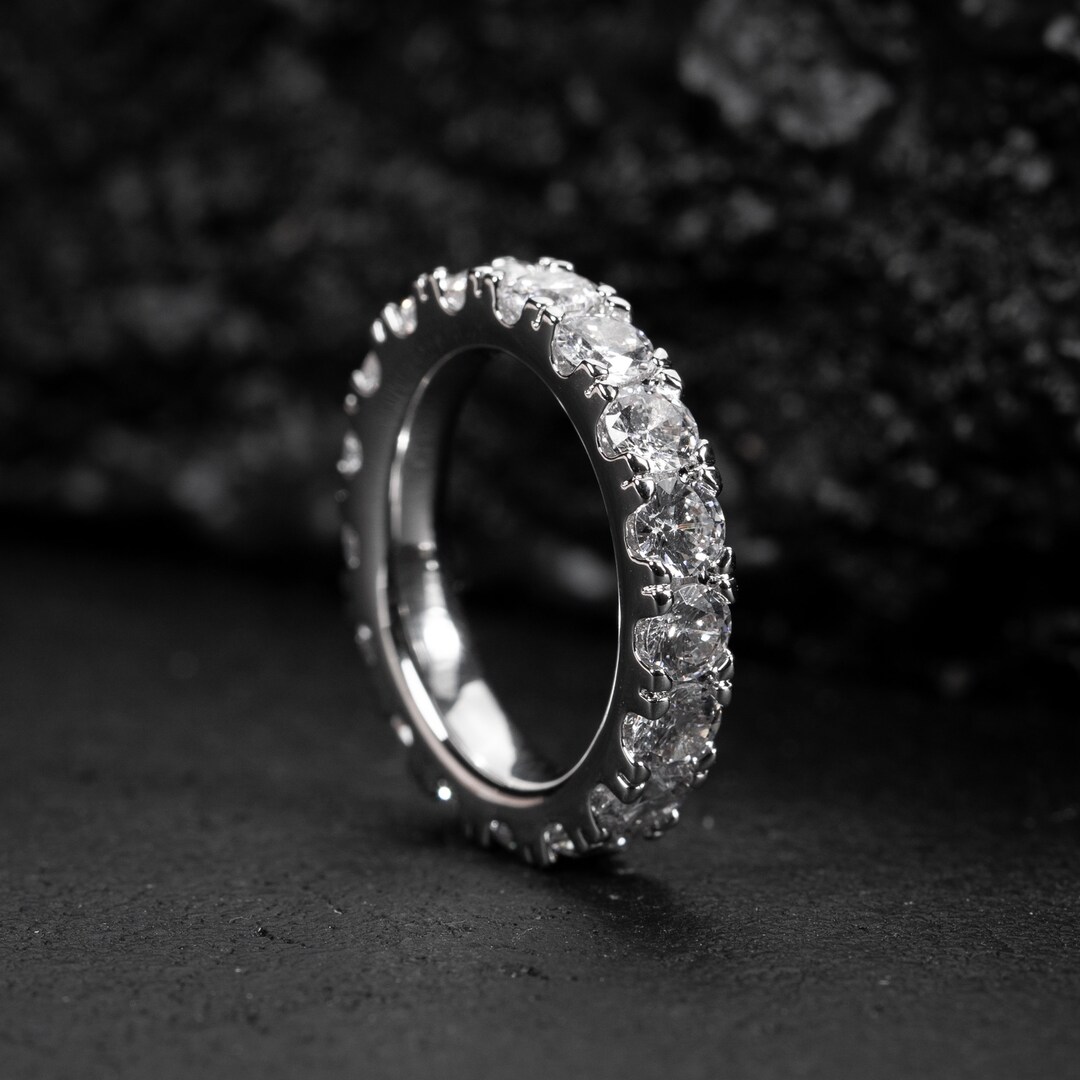 Men's Iced Pointer White Gold Plated Eternity Band Hip Hop Statement ...