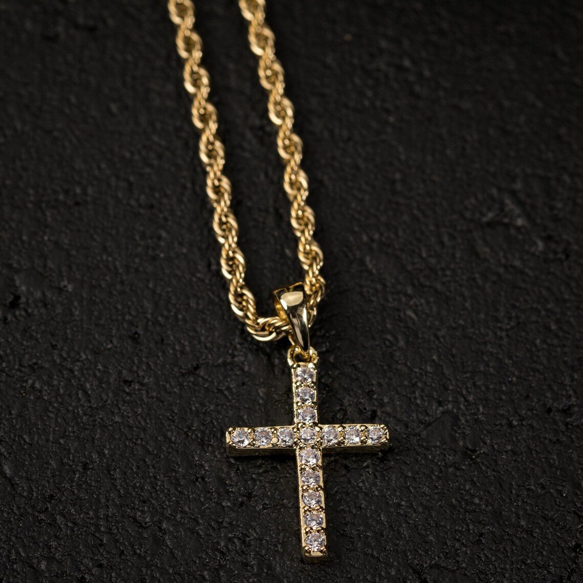 Iced 14K Gold Plated Micro Mini Cross Pendant Hip Hop Rope | Etsy
