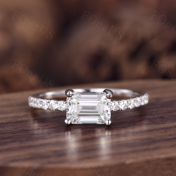 Emerald Cut East West Moissanite Ring Etsy