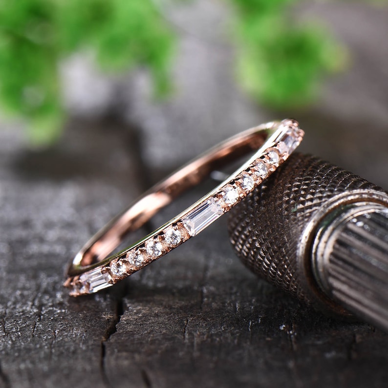 Moissanite Wedding Band for Women Delicate Rose Gold Stacking | Etsy