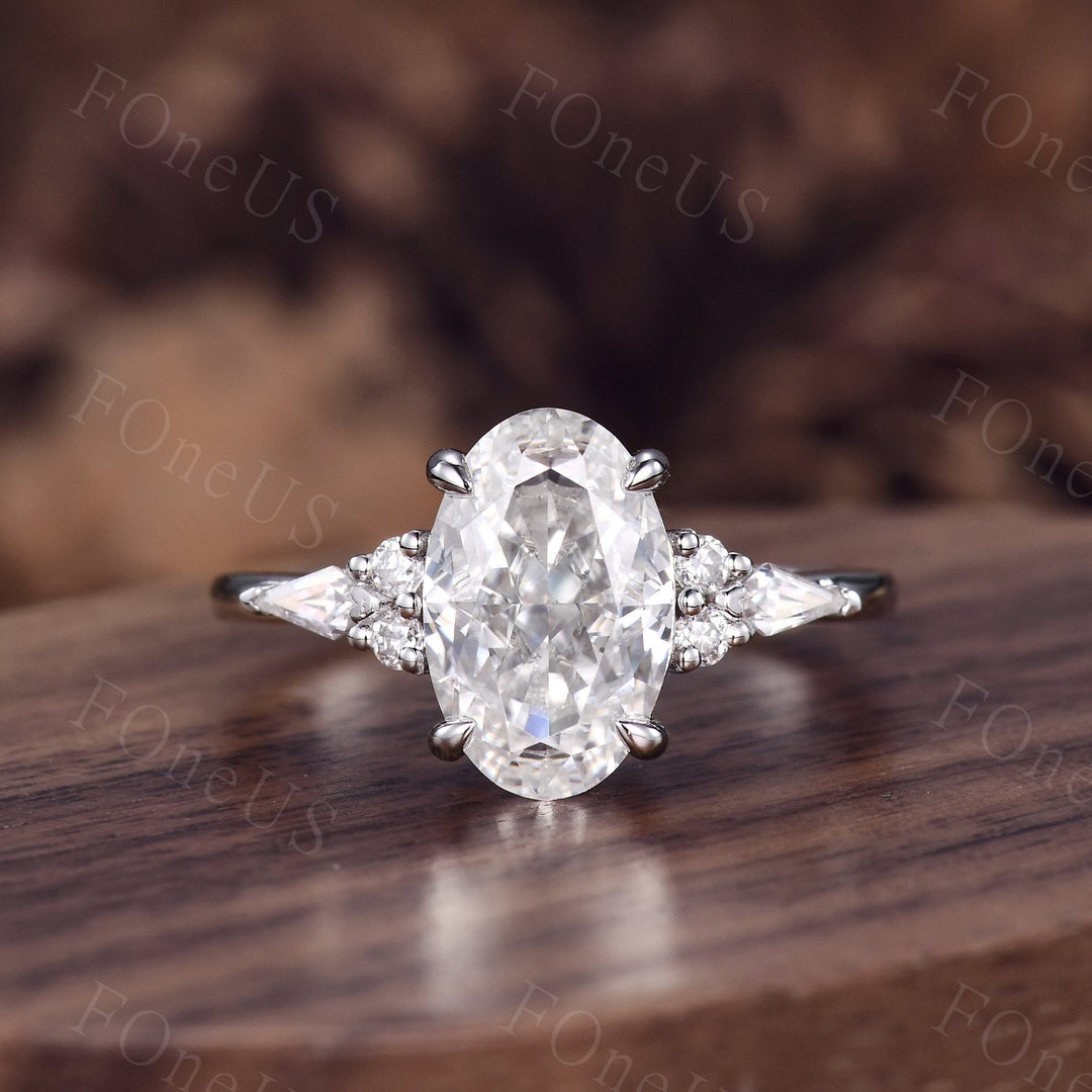 Oval Cut Moissanite Engagement Ring, 3ct Crushed Ice Oval 11*7mm ...