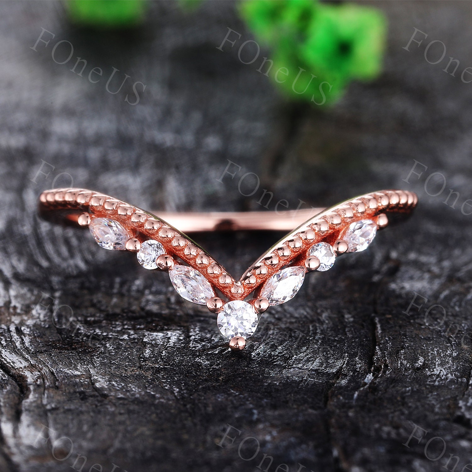 Curved Wedding Band Rose Gold Marquise Cut Moissanite Wedding | Etsy Canada