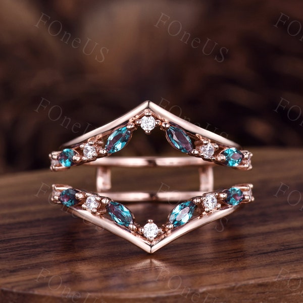 Enhancer Wedding Band Moissanite Double Curved Ring Marquise Cut ...