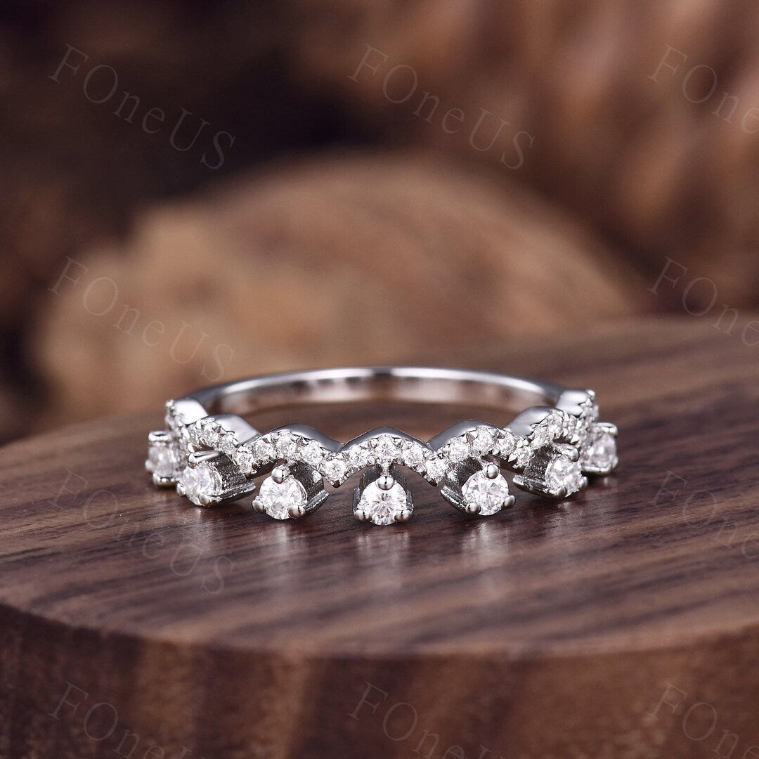 Vintage Lab Diamond Wedding Band 18K White Gold Lab Grown Diamond Ring Half Eternity Diamond ...