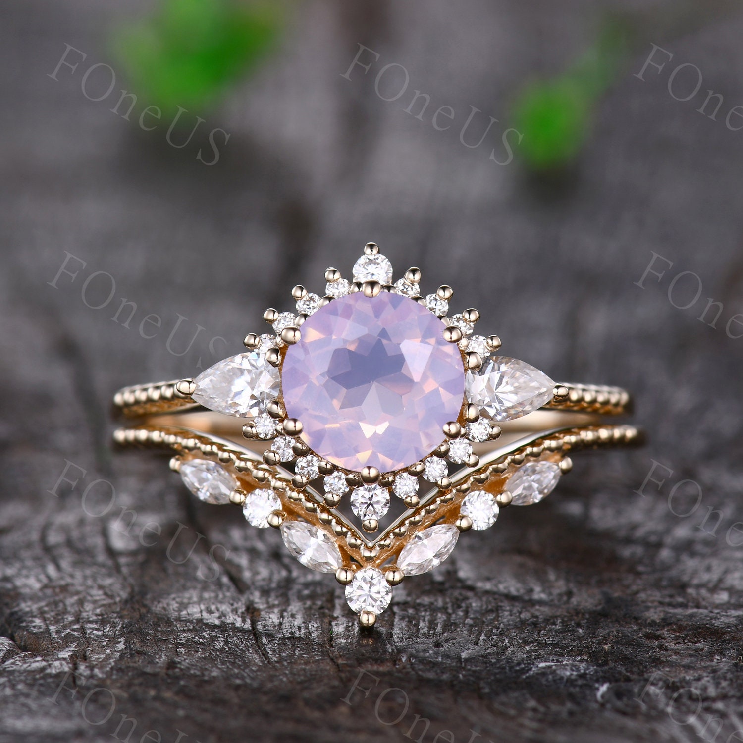 Vintage Lavender Amethyst Engagement Ring Set Unique Solid - Etsy