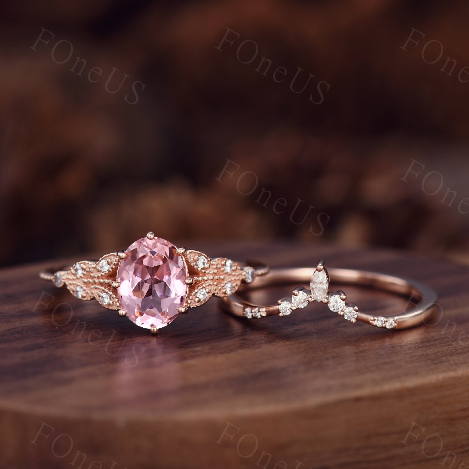 Pink Morganite Engagement Ring Set Rose Gold Oval Morganite - Etsy