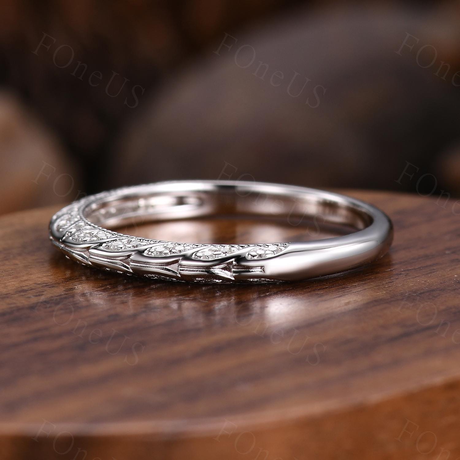 Hidden Moissanite Wedding Band Antique Vintage Antique Half Eternity ...