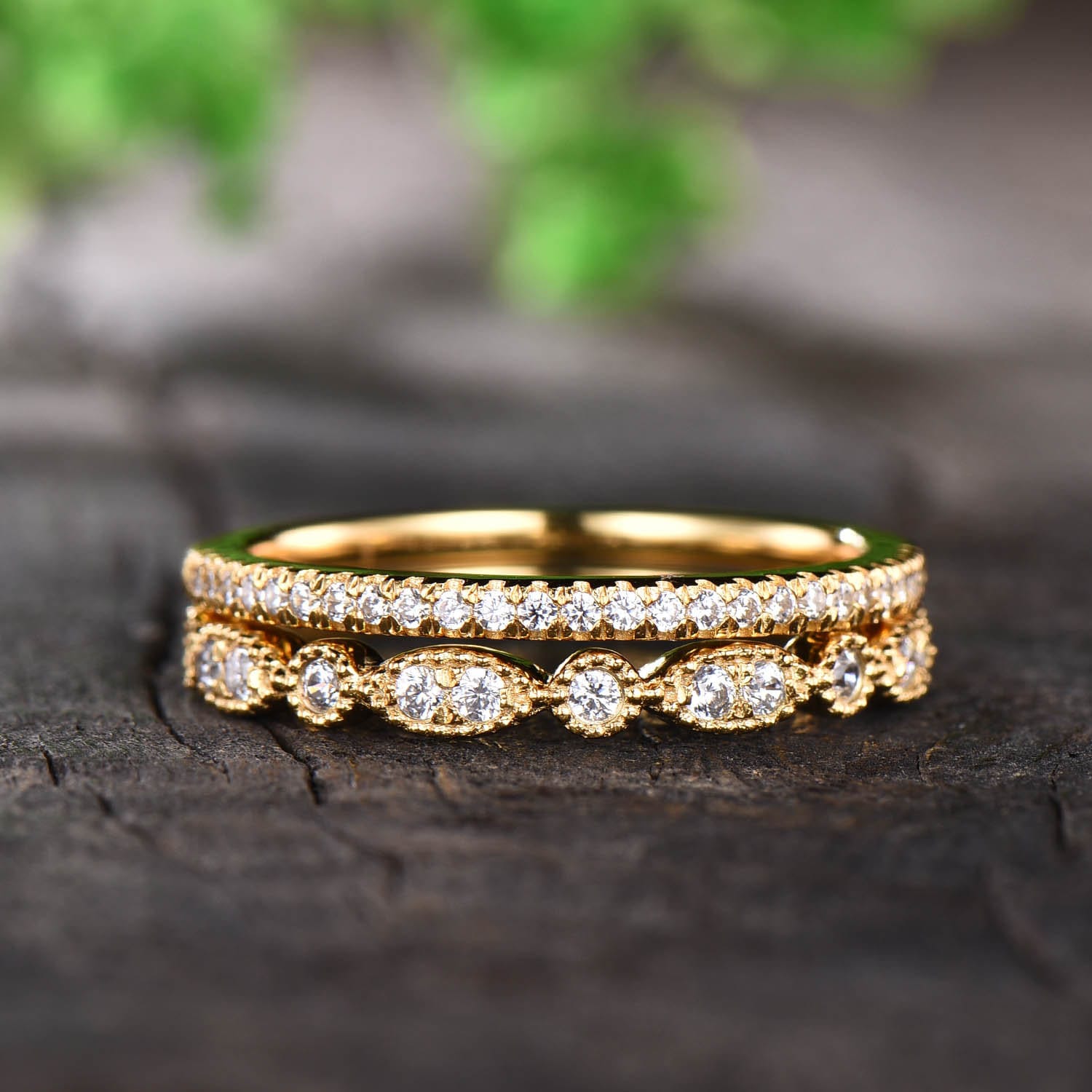 14K Yellow Gold Moissanite Wedding Set Moissanite Wedding | Etsy