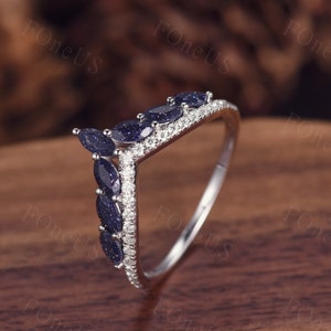 Vintage Blue Sandstone Wedding Band Unique Marquise Cut Blue Gem ...