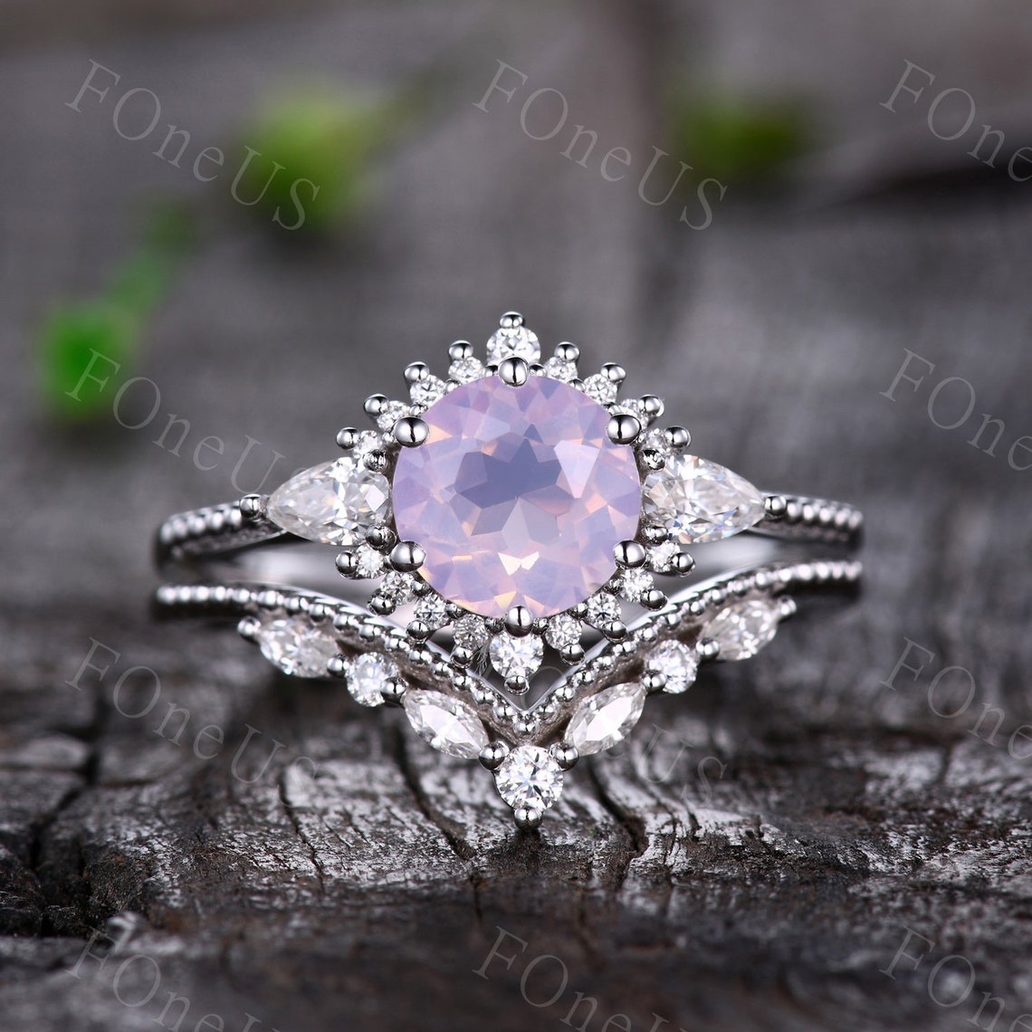 Vintage Lavender Amethyst Engagement Ring Set Unique Solid - Etsy
