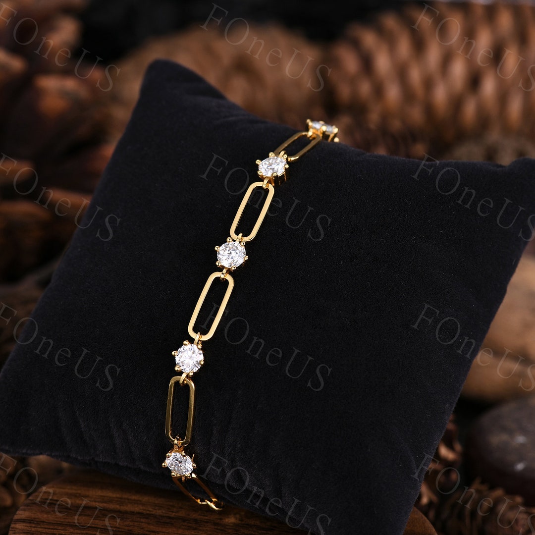 Unique Moissanite Bracelet 5mm Round Cut Moissanite Tennis Bracelet
