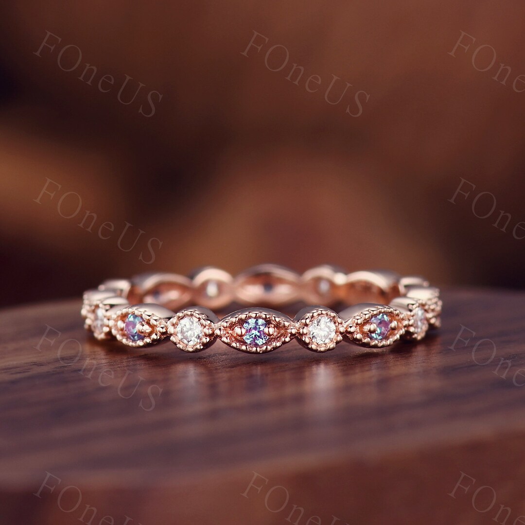 Alexandrite Eternity Wedding Band Art Deco Alexandrite Moissanite Band ...