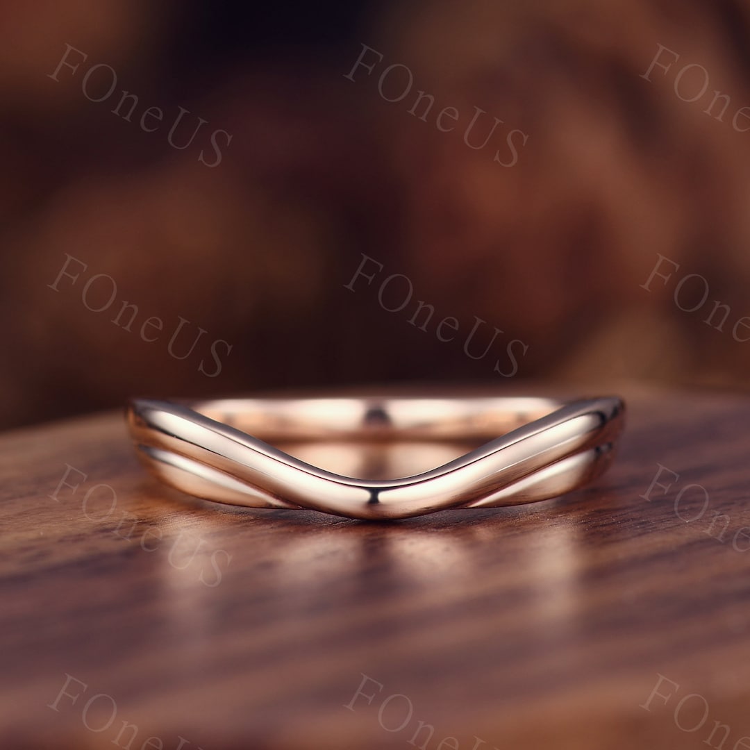 Unique Curved Plain Gold Wedding Band Rose Gold Wedding Band Stackable ...