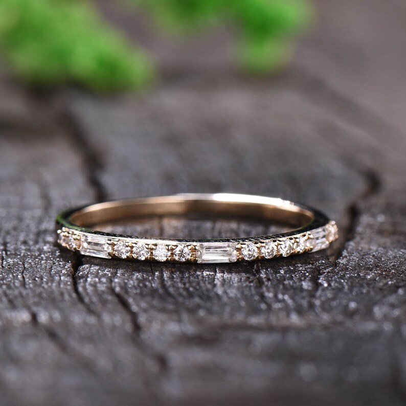 Moissanite Wedding Band for Women Delicate Rose Gold Stacking | Etsy