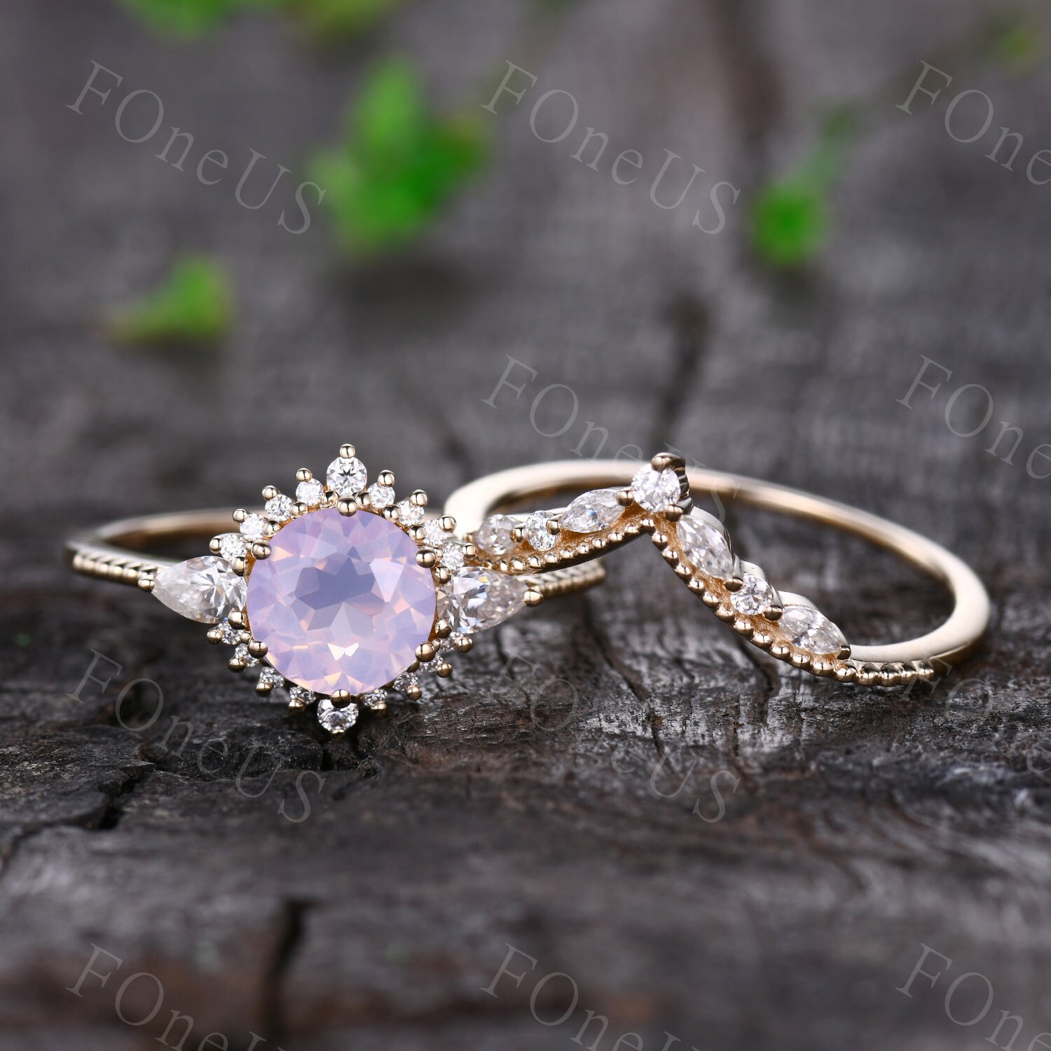 Vintage Lavender Amethyst Engagement Ring Set Unique Solid - Etsy