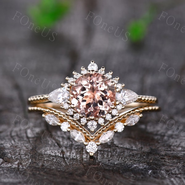 Morganite Engagement Ring Set - Etsy