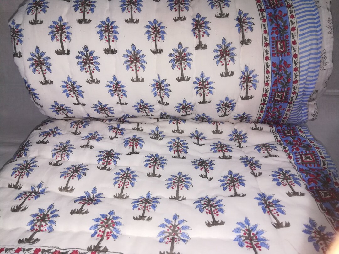 New Indian Palm Tree Quilt Hand Block Print Indian Handmade Quilt ...