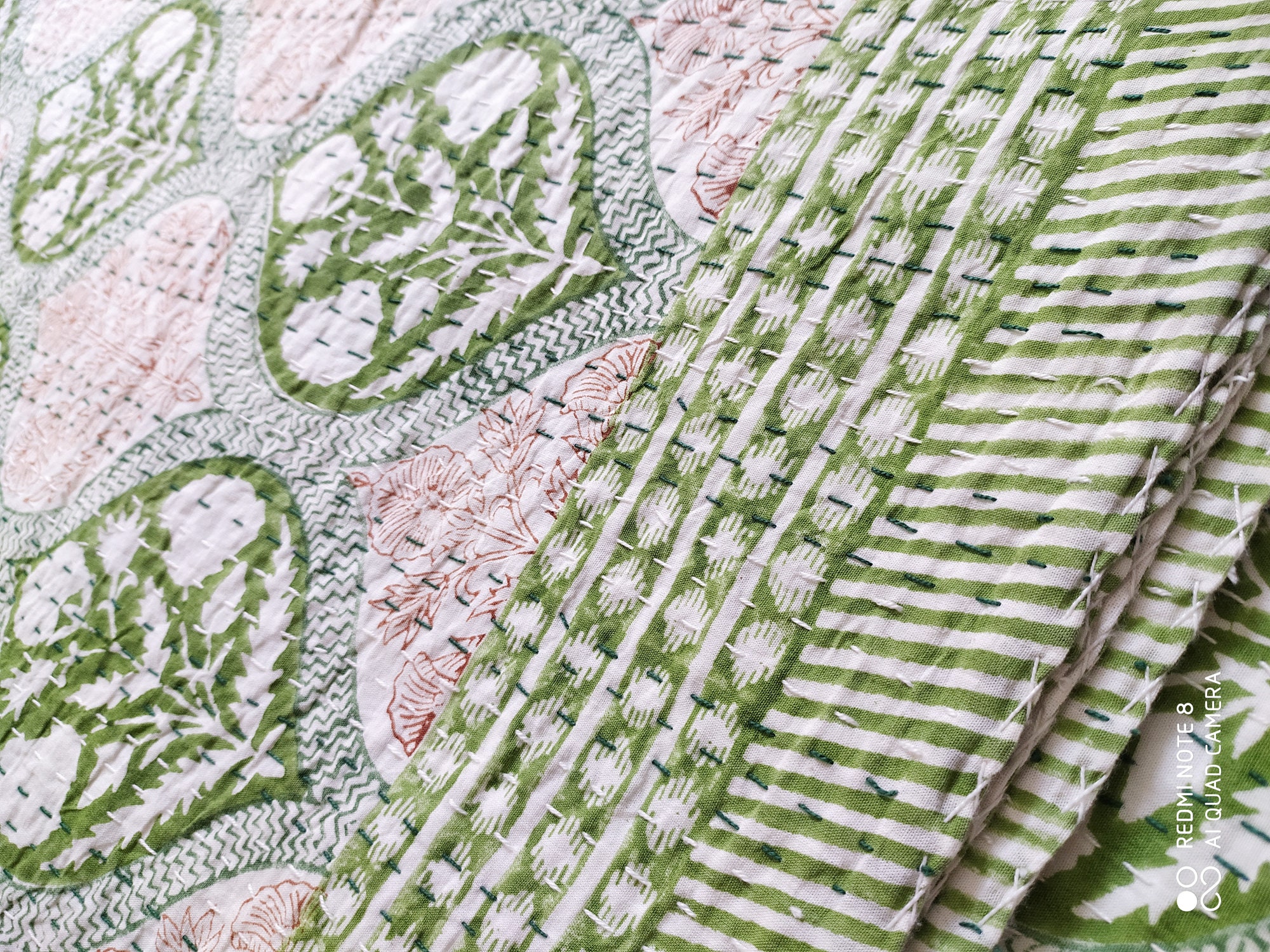 Indian Hand Block Print Kantha Quilt Floral Print Kantha Handmade ...