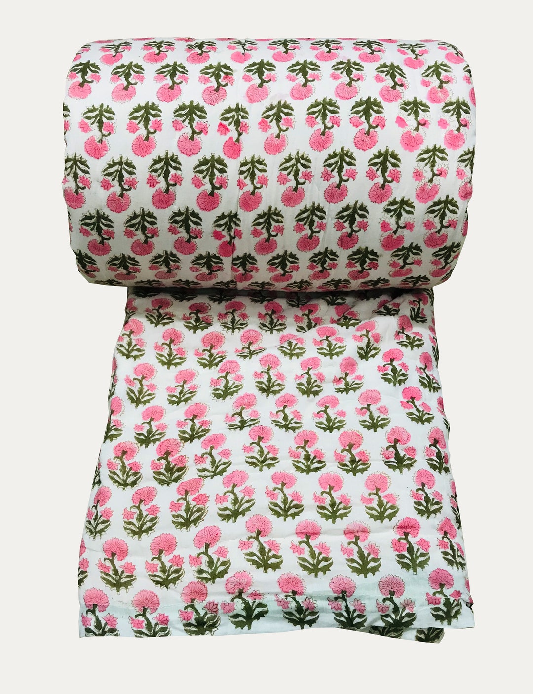 Hand Block Print Quilt Floral Dark Soft Quillity Quilt Ultra Warm Quilt ...