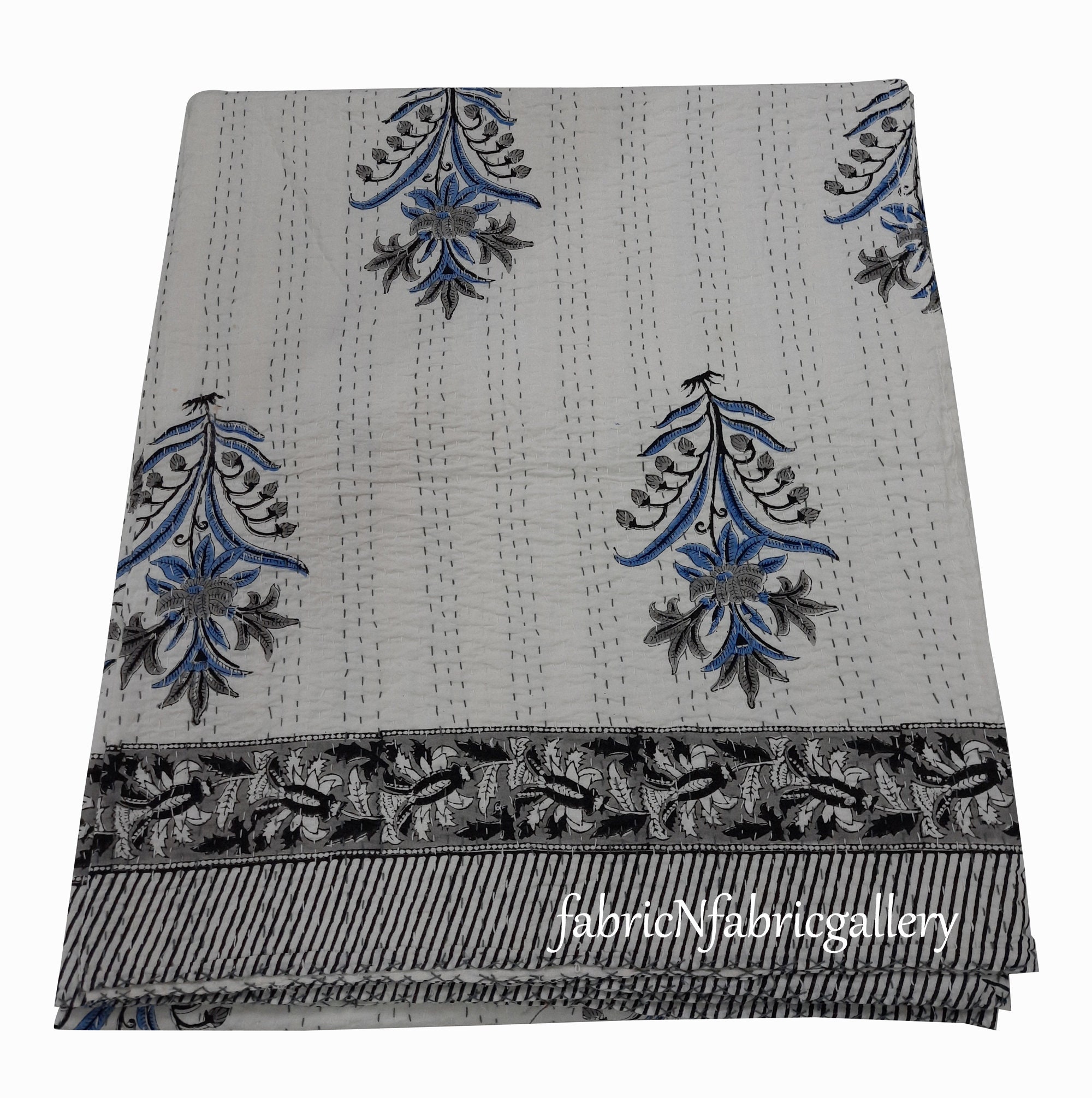 Handmade Indian Kantha Hand Block Print Kantha Bedspread 100%, Cotton ...