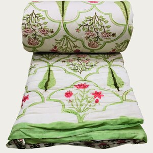Hand Block Print Quilt Floral Dark Soft Quillity Quilt Ultra Warm Quilt ...