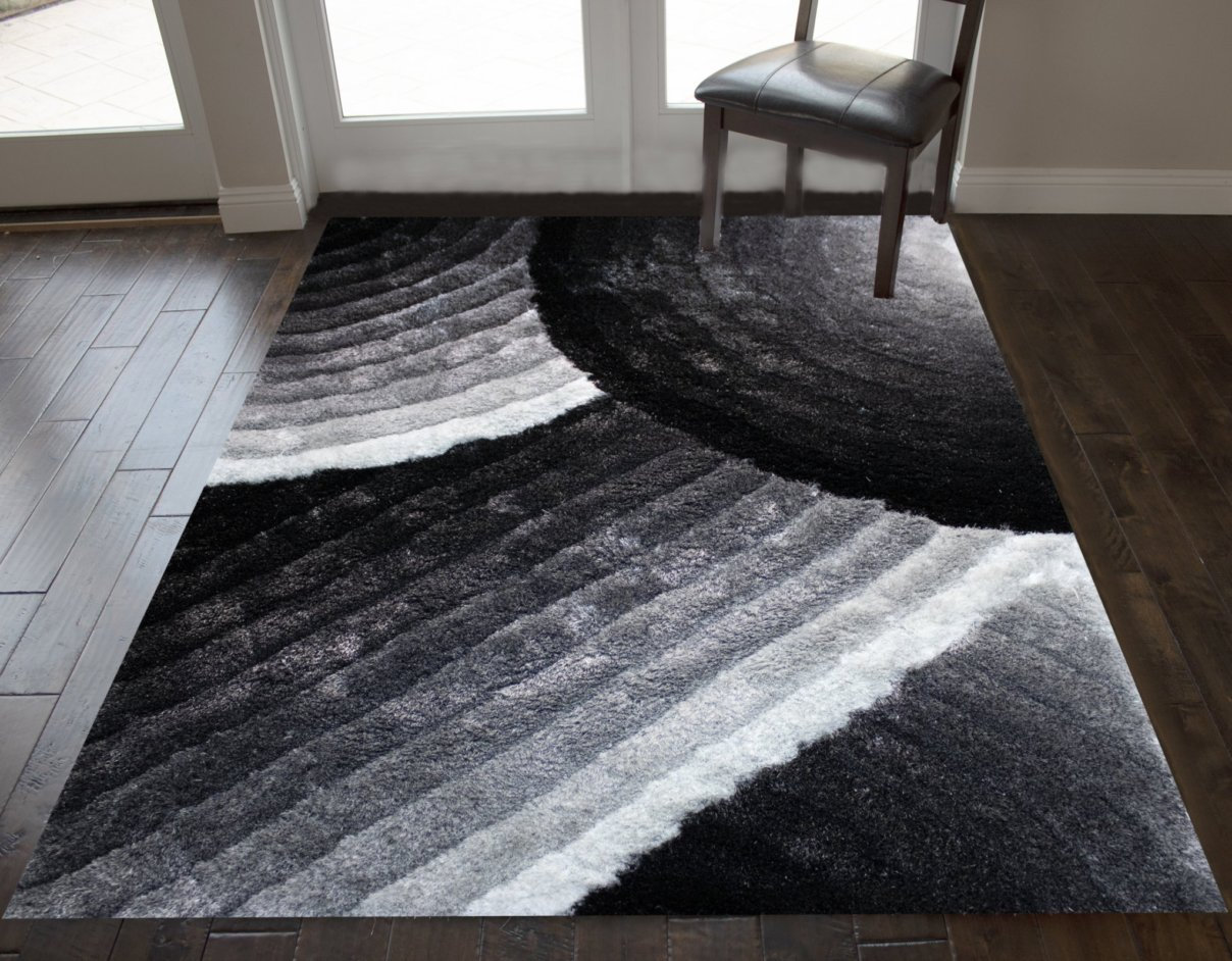 Black White Abstract Liners 3D Area Rug 8x10 New Soft Carpet | Etsy