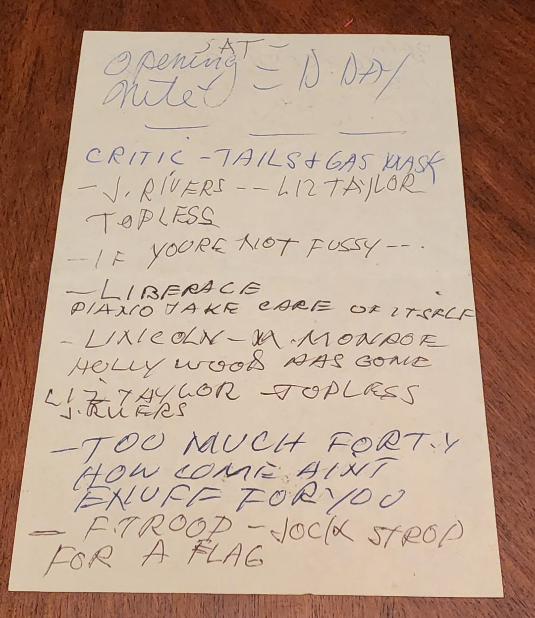 Larry Storch Handwritten Comedy Setlist - Etsy