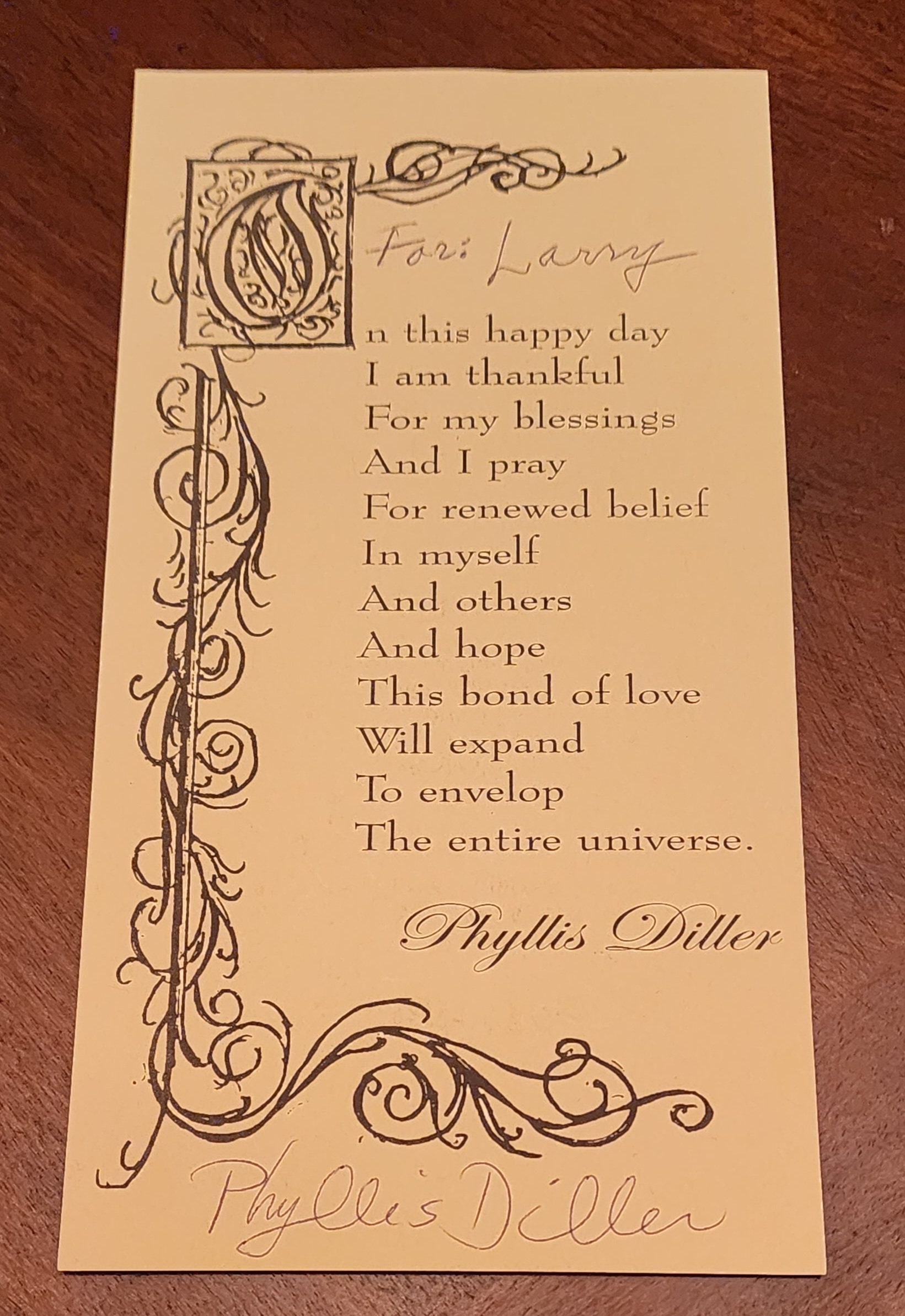 Larry Storch Estate Phyllis Diller Signed Poem Card - Etsy