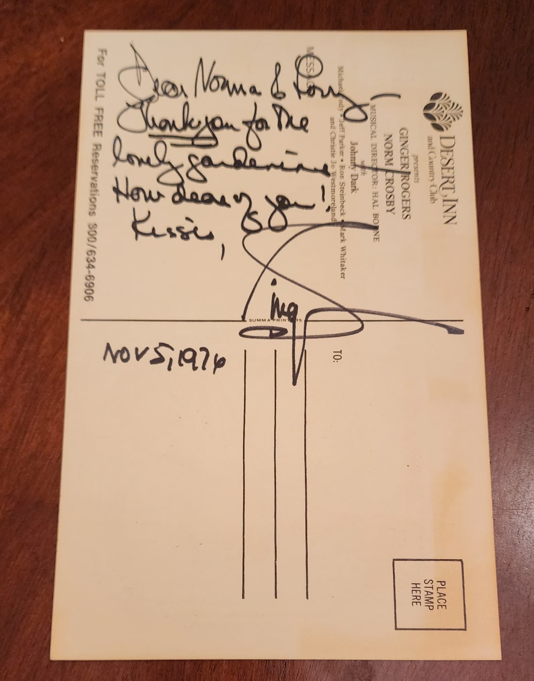 Larry Storch Estate Ginger Rogers Signed Postcard to Larry and Wife - Etsy