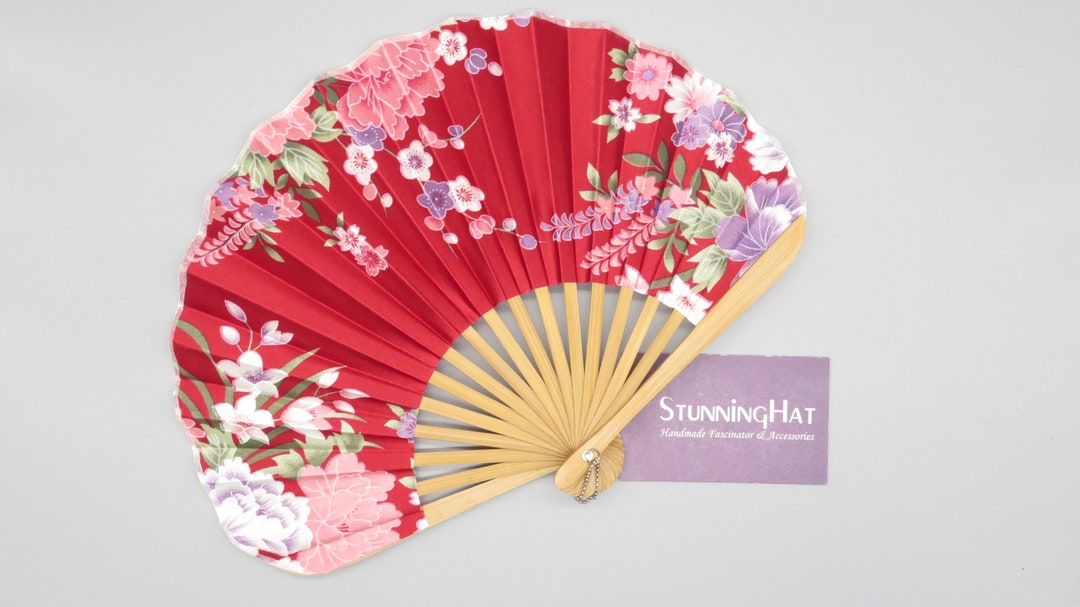 Red Silk Flower Hand Fan //folding Fan, Tea Party Hand Fan - Etsy