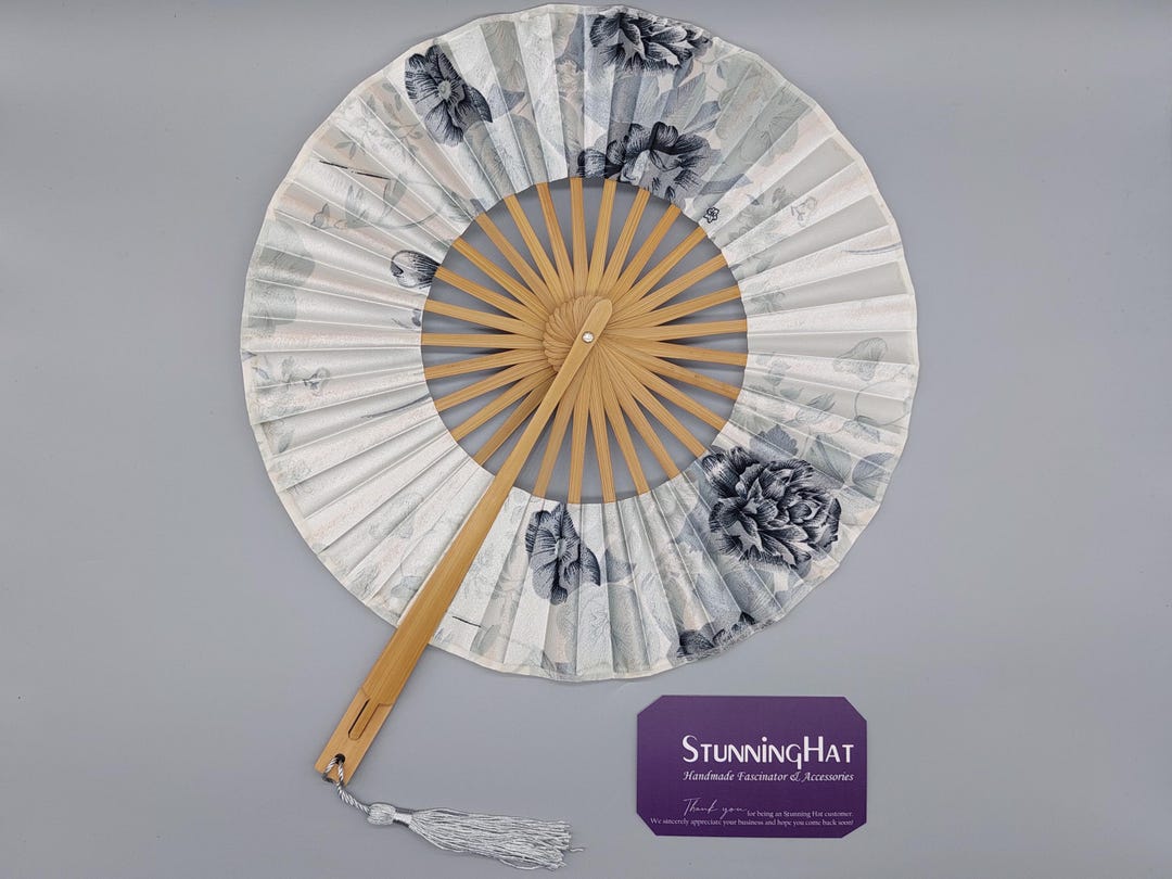 Sliver Round Silk Hand Fan With Flowers //folding Fan, Tea Party Hand ...