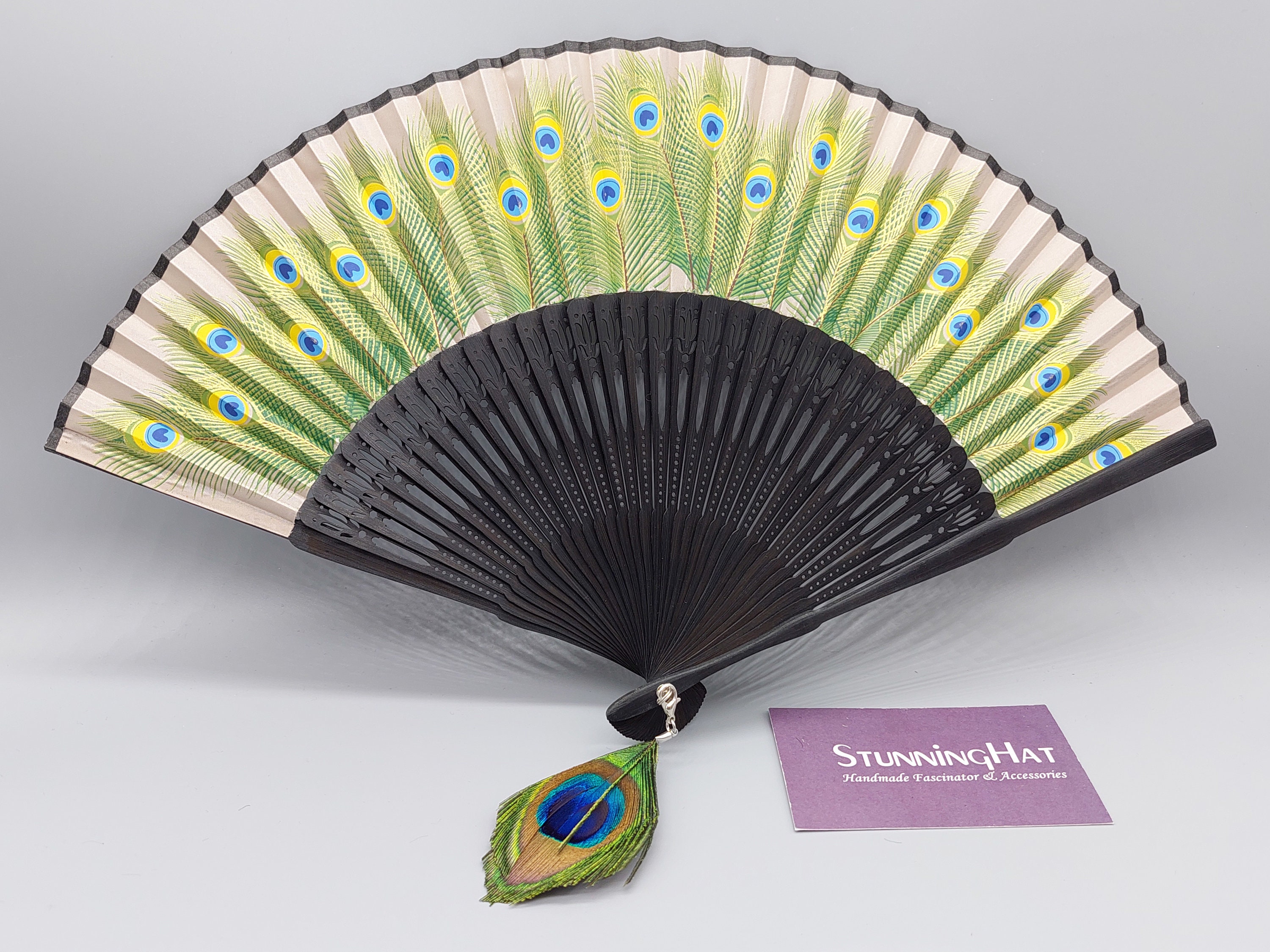 Beige With Peacock Feather Hand Bamboo Fan //folding Fan, Tea Party ...