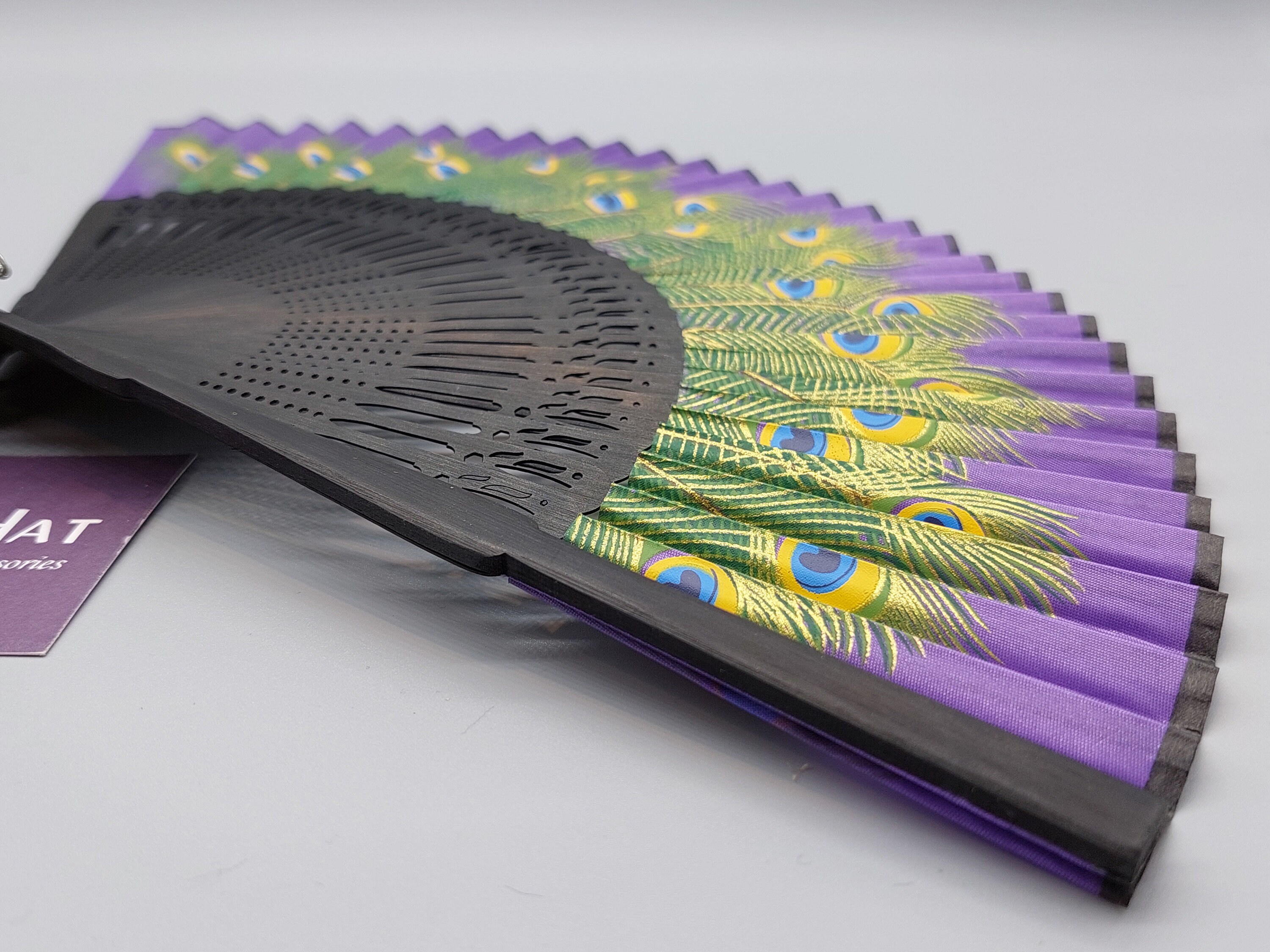 Purple With Peacock Feather Hand Bamboo Fan //folding Fan, Tea Party ...