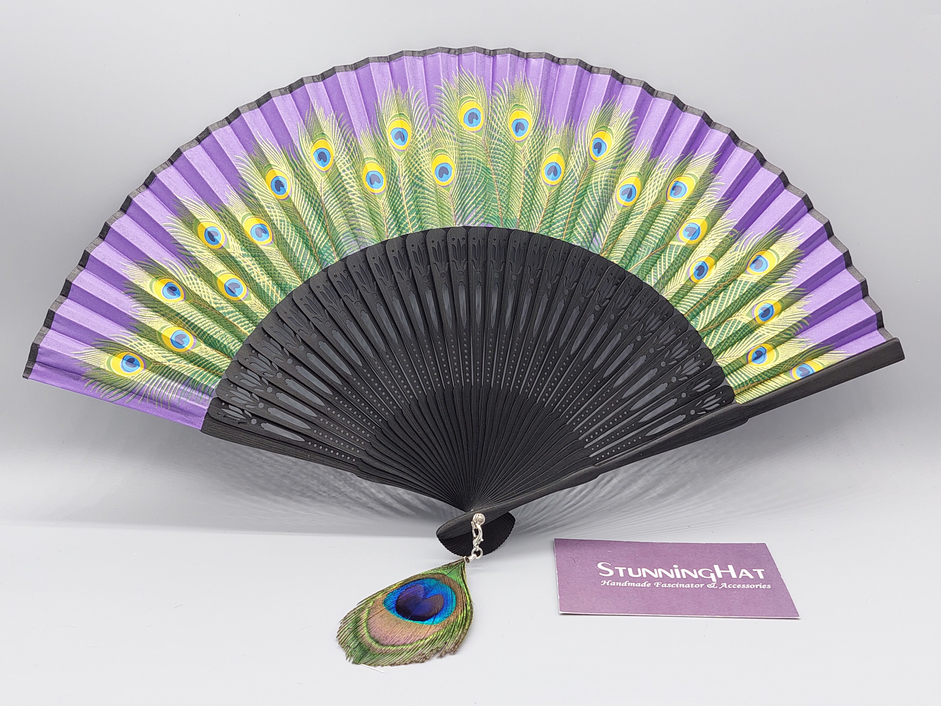 Purple With Peacock Feather Hand Bamboo Fan //folding Fan, Tea Party ...