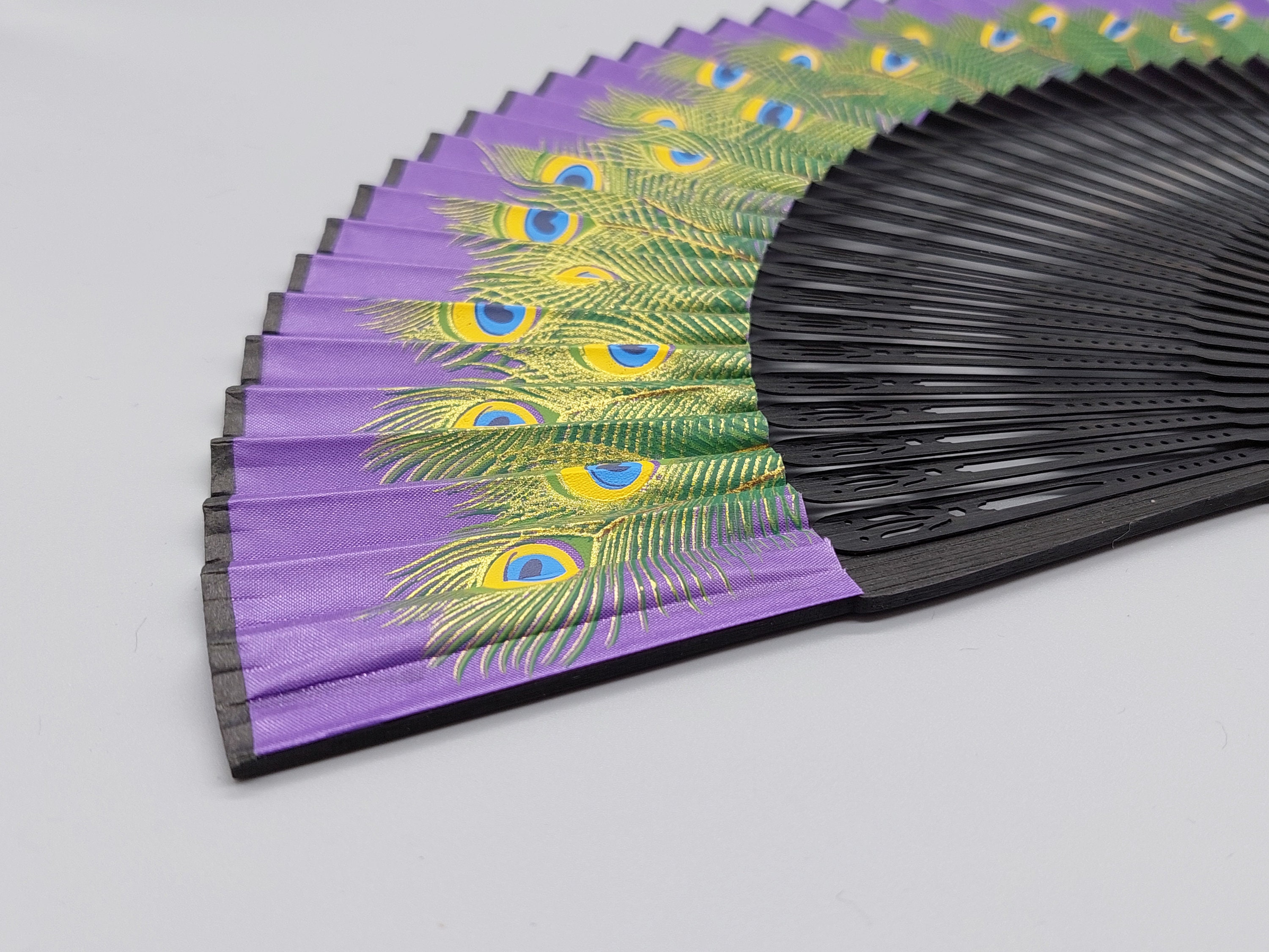 Purple With Peacock Feather Hand Bamboo Fan //folding Fan, Tea Party ...