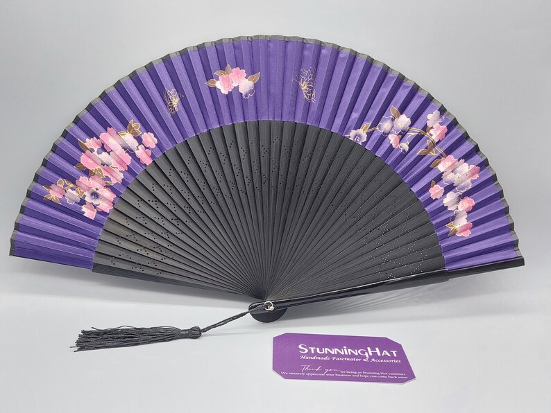 Purple Cotton Flower Hand Fan //folding Fan, Tea Party Hand Fan - Etsy