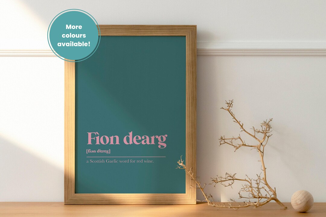 Fion Dearg Red Wine Alcohol Bar Gaelic Dictionary UNFRAMED PRINT Scots ...