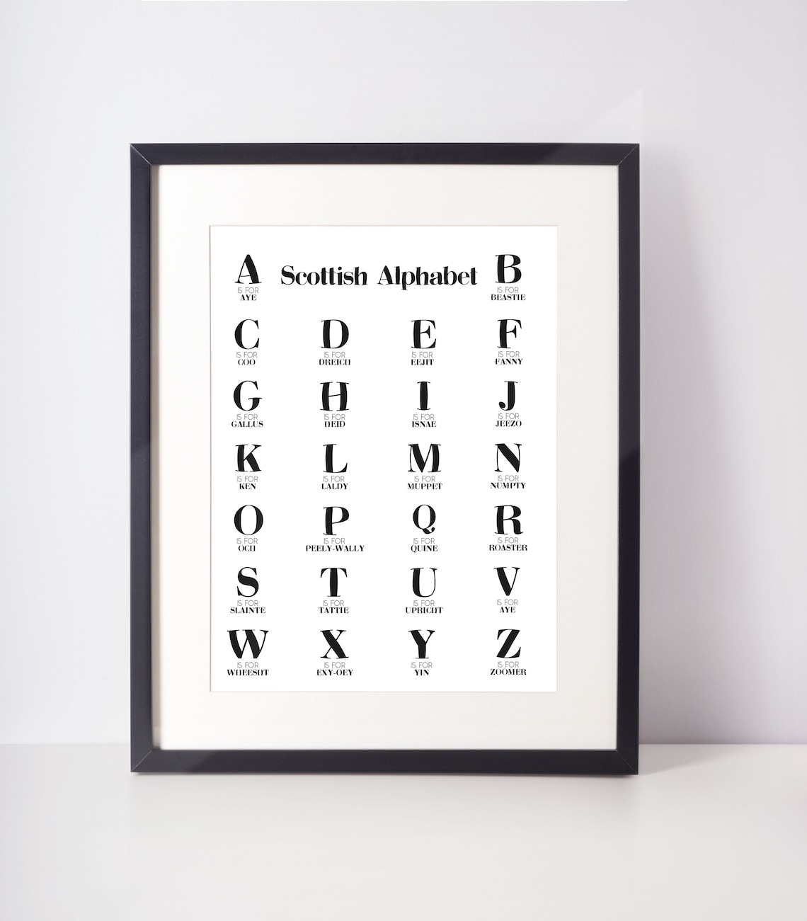 Scottish Alphabet Scots UNFRAMED PRINT Room Home Minimalist | Etsy