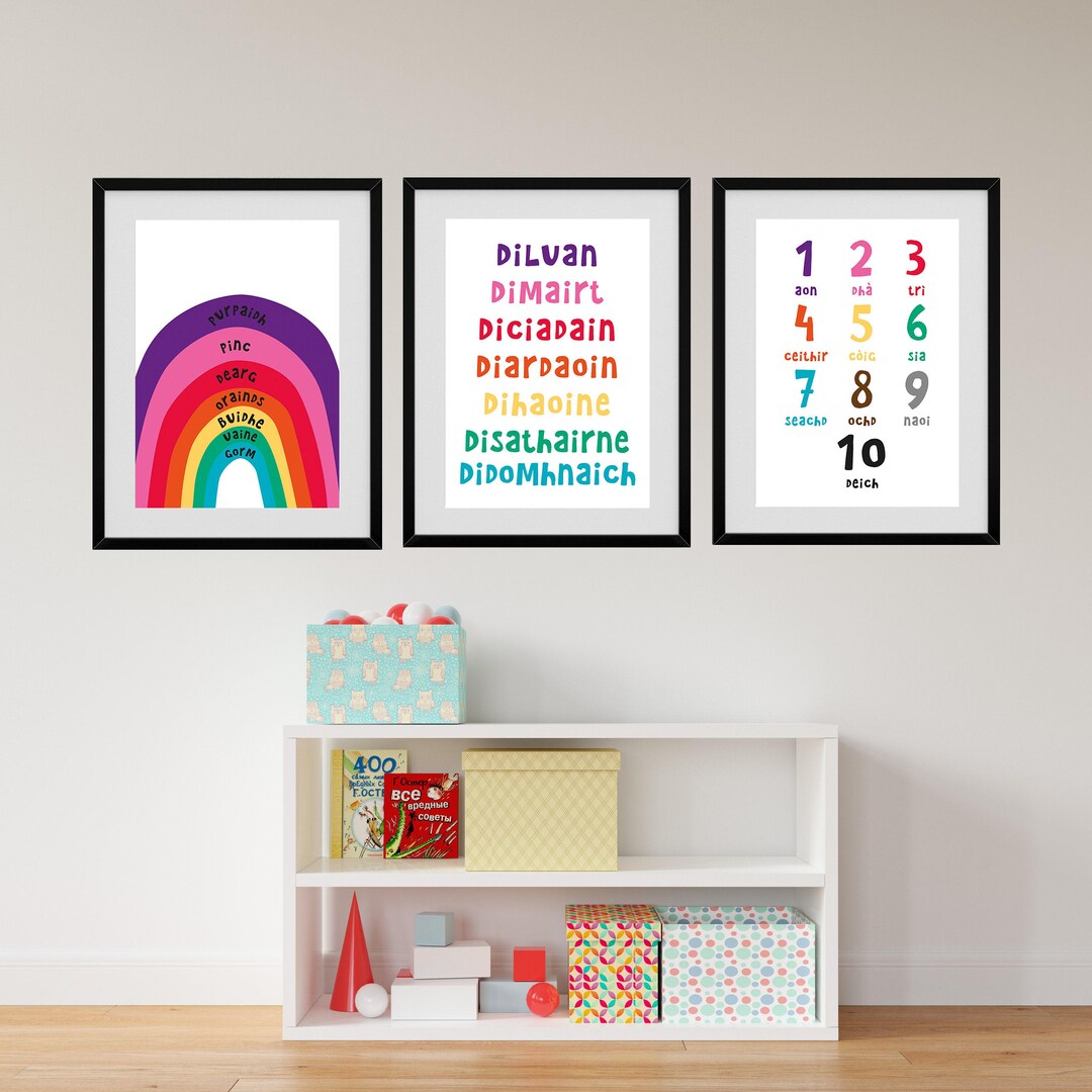 Gaelic Nursery Numbers Days of the Week Colour Rainbow Trio Unframed ...