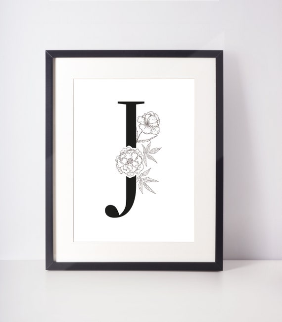 Letter J Initial Floral Flower Letter UNFRAMED PRINT | Etsy