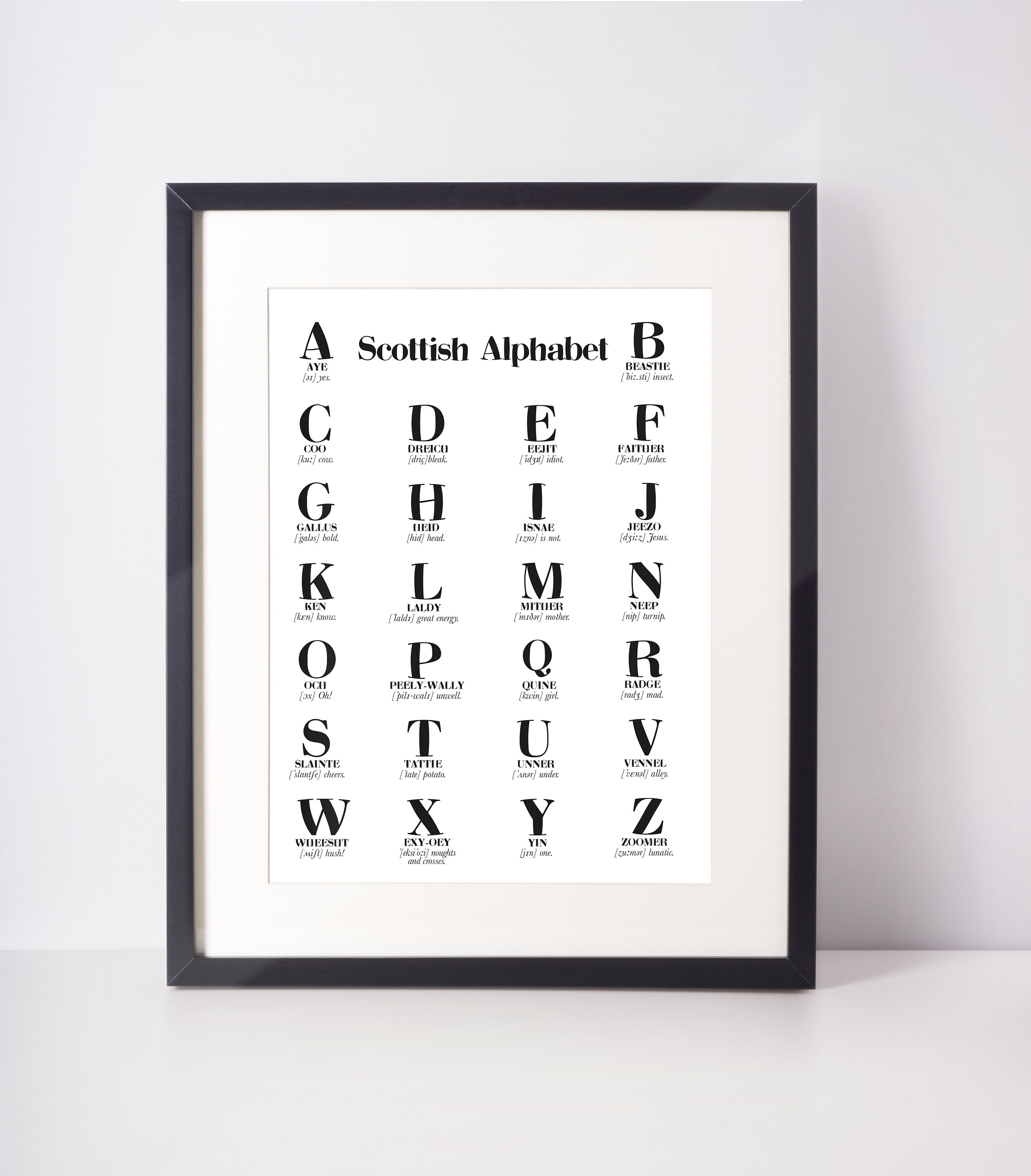 Scottish Alphabet Scots UNFRAMED PRINT Room Home Minimalist - Etsy UK