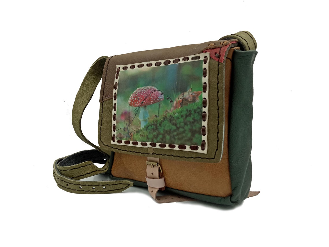 Mushroom Leather Bag Forest Nature Mushrooms Natural Handmade Upcycling ...