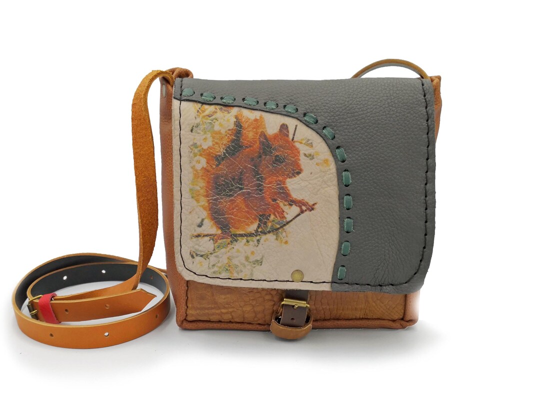 Rustic Squirrel Leather Crossbody Bag – Brown With Squirrel Artwork ...