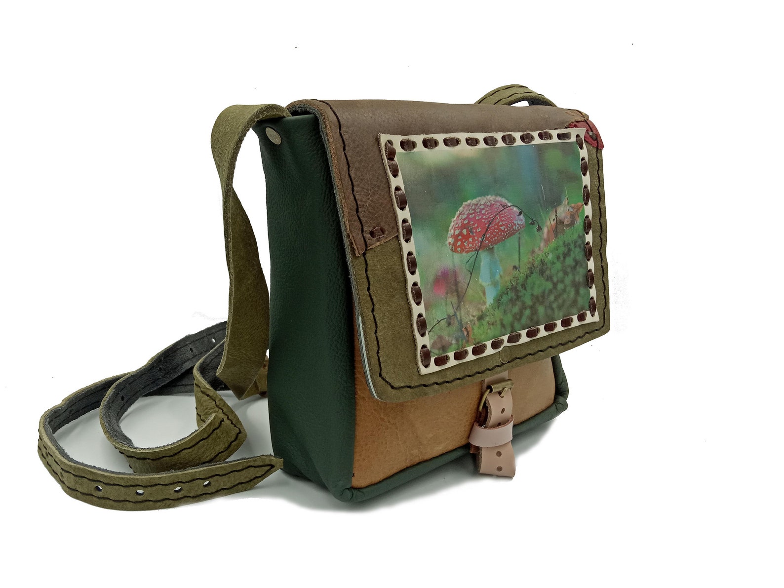 Mushroom Leather Bag Forest Nature Mushrooms Natural Handmade Upcycling ...
