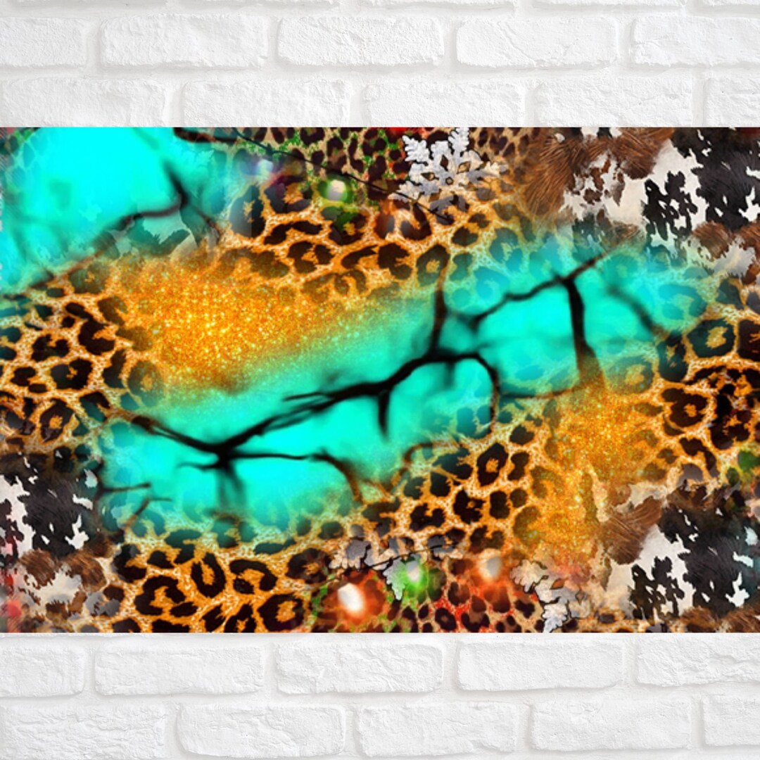 Cowhide Leopard Turquoise Glitter Background PNG Sublimation Design ...
