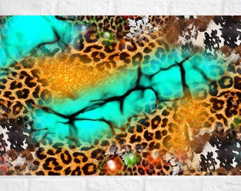 Cowhide Leopard Turquoise Glitter Background PNG Sublimation Design ...