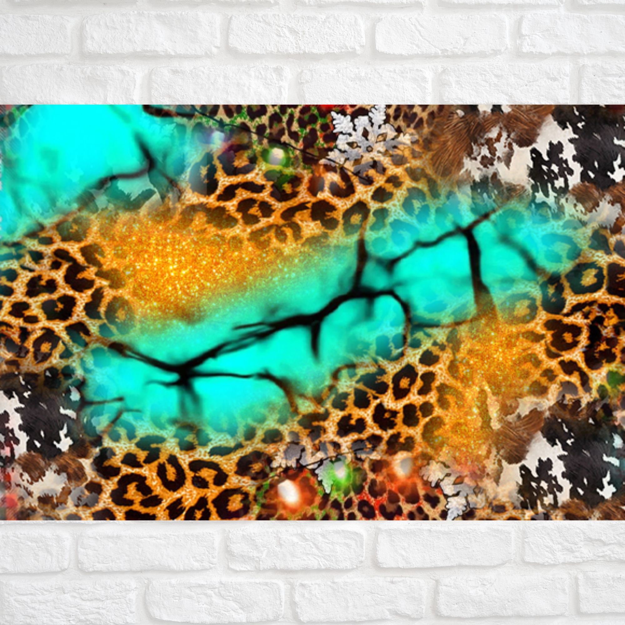 Cowhide Leopard Turquoise Glitter Background PNG Sublimation Design ...