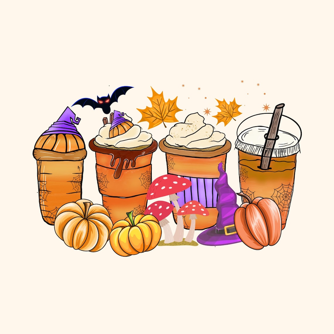 Horror Fall Coffee Pumpkin Spice Latte Iced Autumn Halloween Png, Funny ...