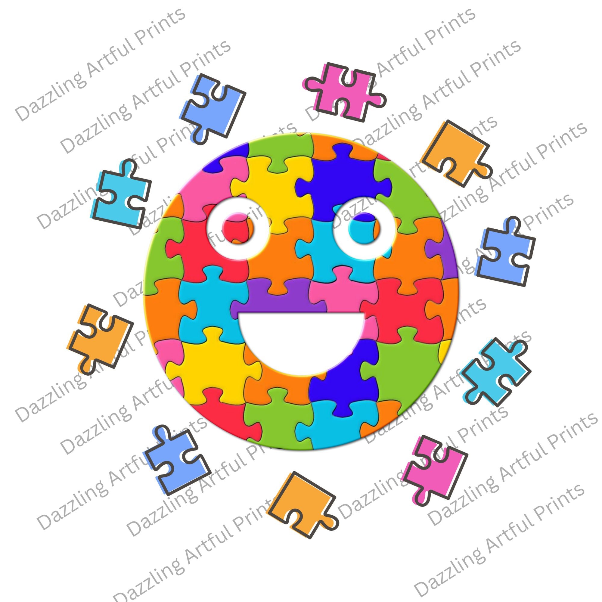 Emoji Face Jigsaw Autism Puzzle Png I Autism Sublimation PNG Design ...