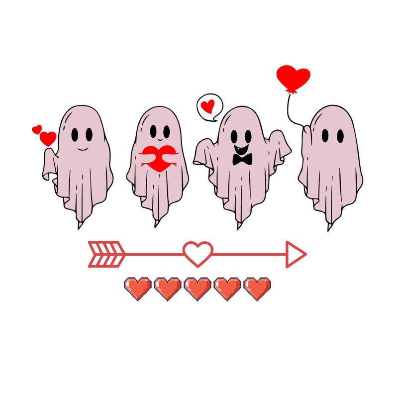 Valentine's Day Ghost Png Ghosts With Hearts Graphic Retro Ghost ...